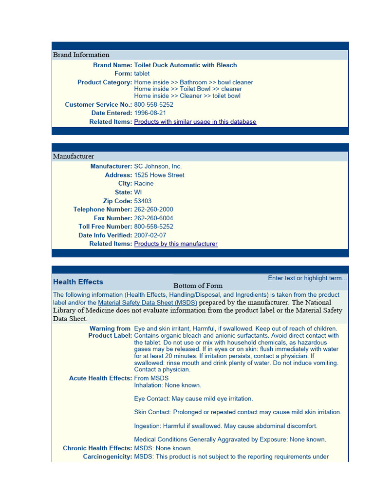 Toilet Duck Automatic With Bleach | PDF | Household Chemicals