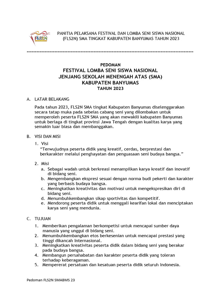 Pedoman Fls2n Sma Kab. Bms 2023 | PDF