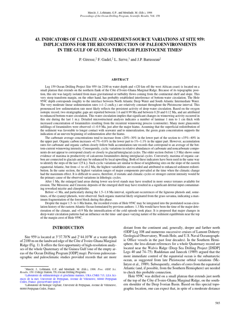 Indicators Of Climate And Sediment Source Variations At Site Pdf