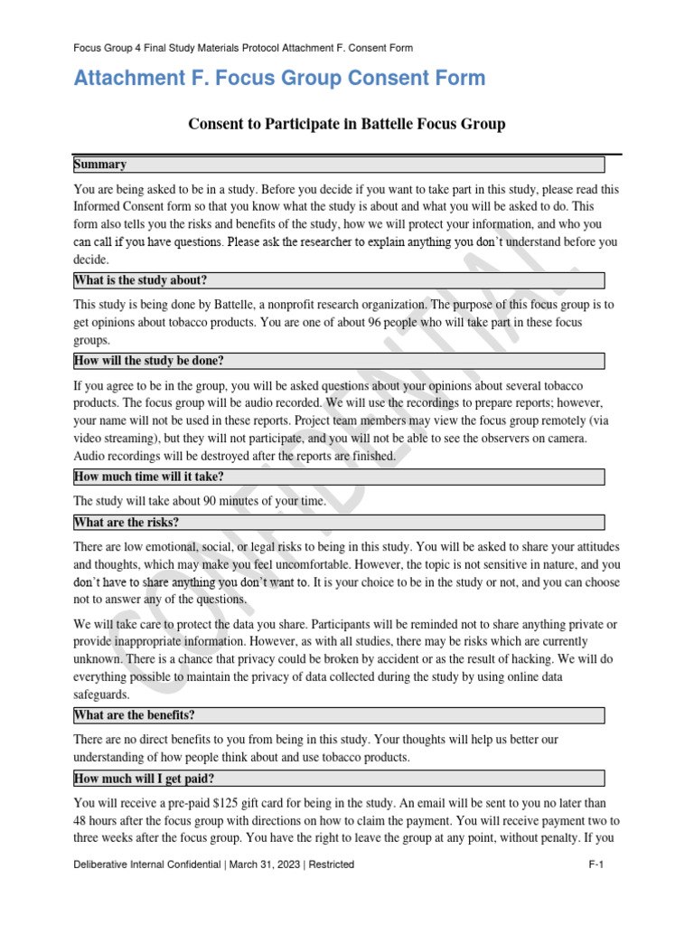 Final Study Materials - FG4 Protocol Att F Consent 03312023 v4 | PDF | Institutional Review ...
