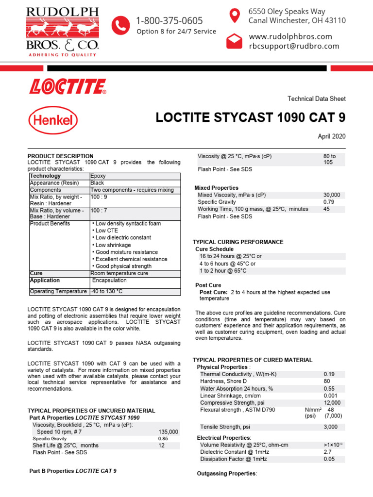 1090 Cat 9 Stycast Tds | PDF | Viscosity | Legal Liability