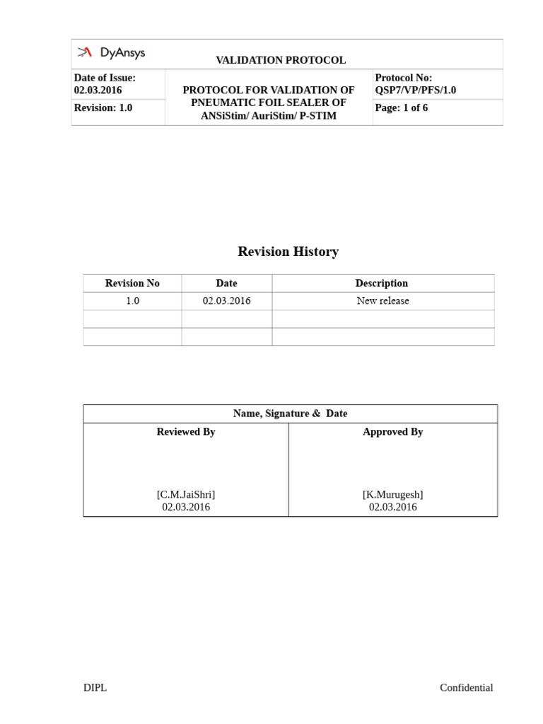 1.validation Protocol For Foil Sealer | PDF | Verification And Validation
