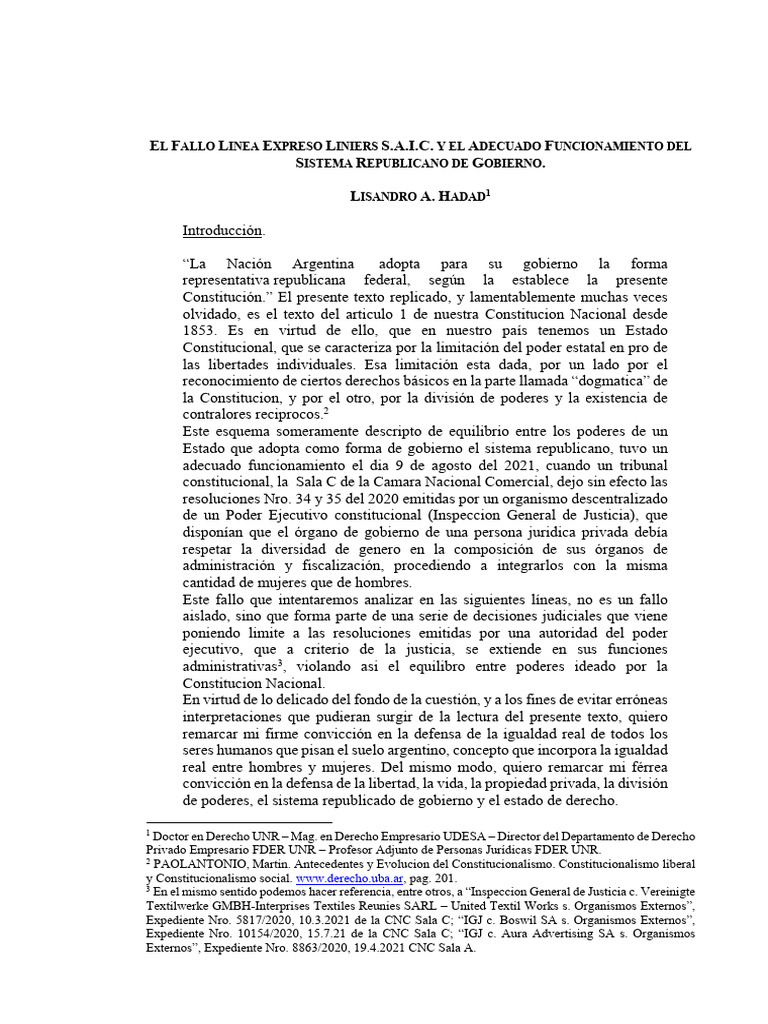 El fallo Linea Expreso y el adecuado funcionamiento del sistema republicao | PDF | Constitución ...