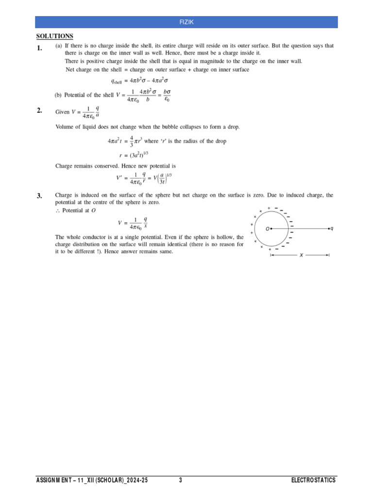 Solutions - Assignment - 11 - Xii (Scholar) - Physics - Electrostatics - 2024-25 | PDF | Science ...