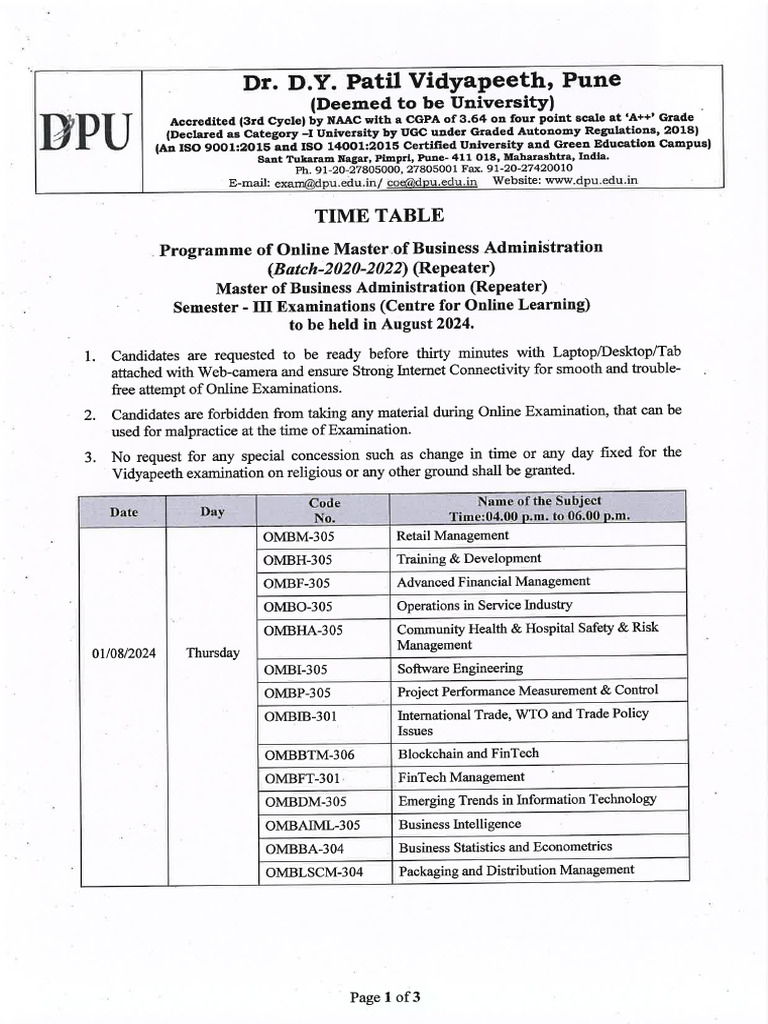 Dpu Ja23 Sem 3 Timetable | PDF