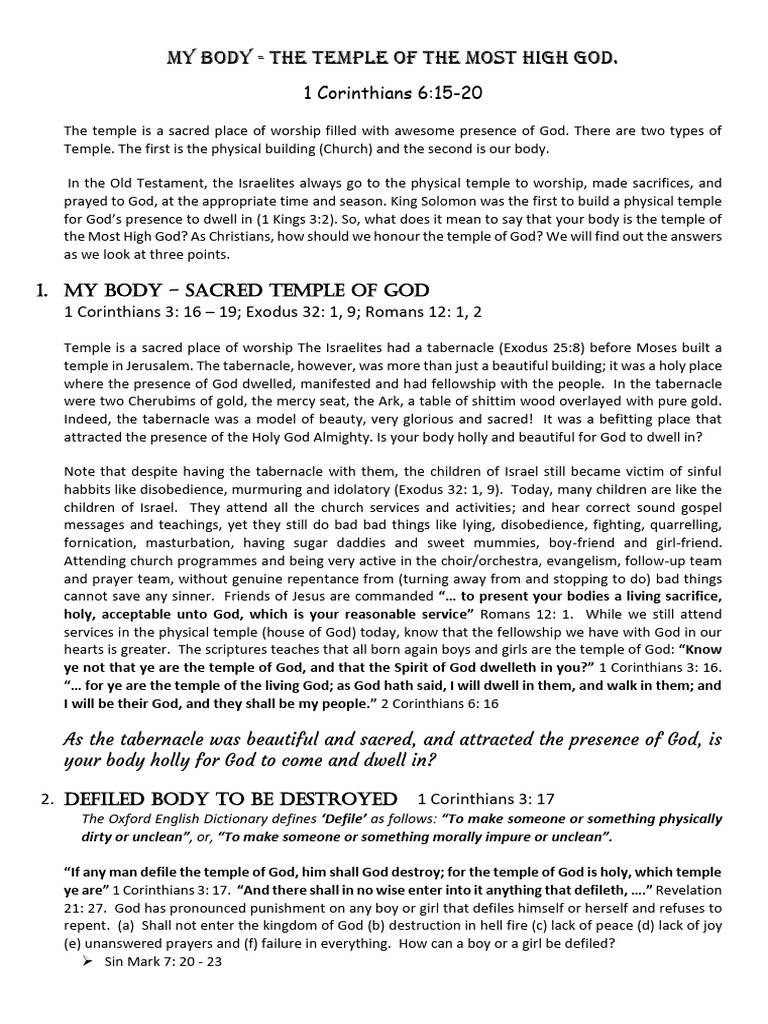 My Body - The Temple Of The Most High God | Download Free PDF ...