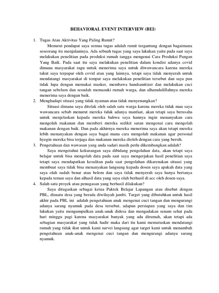Behavioral Event Interview Neliyana, SKM | PDF | Pengembangan Diri