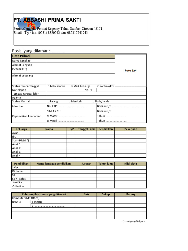 Form Mitra PT Abbashi Prima Sakti | PDF | Bisnis