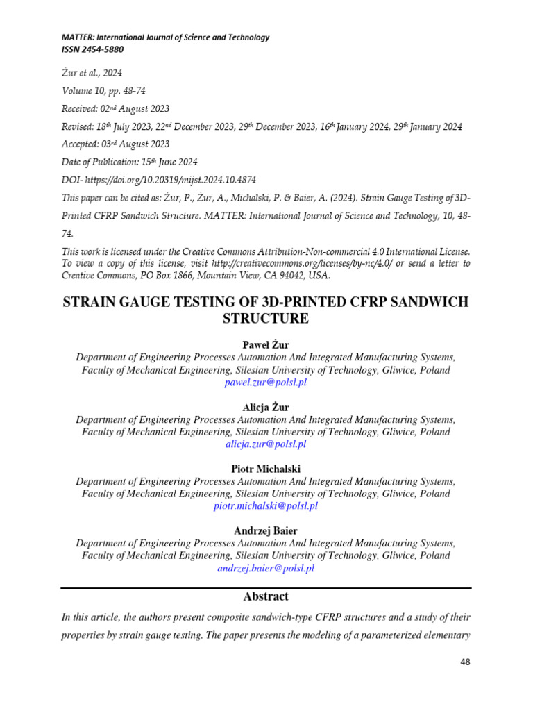 Strain Gauge Testing Of 3d Printed Cfrp Sandwich Structure Pdf