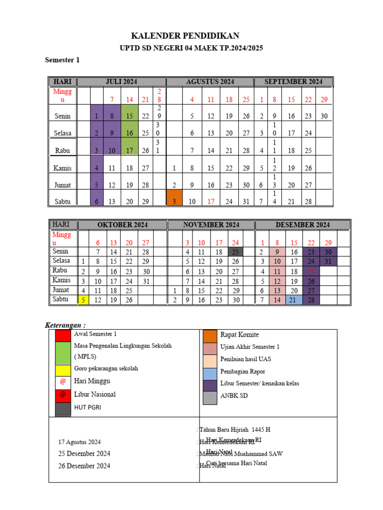 KALENDER PENDIDIKAN 2024 2025 | PDF