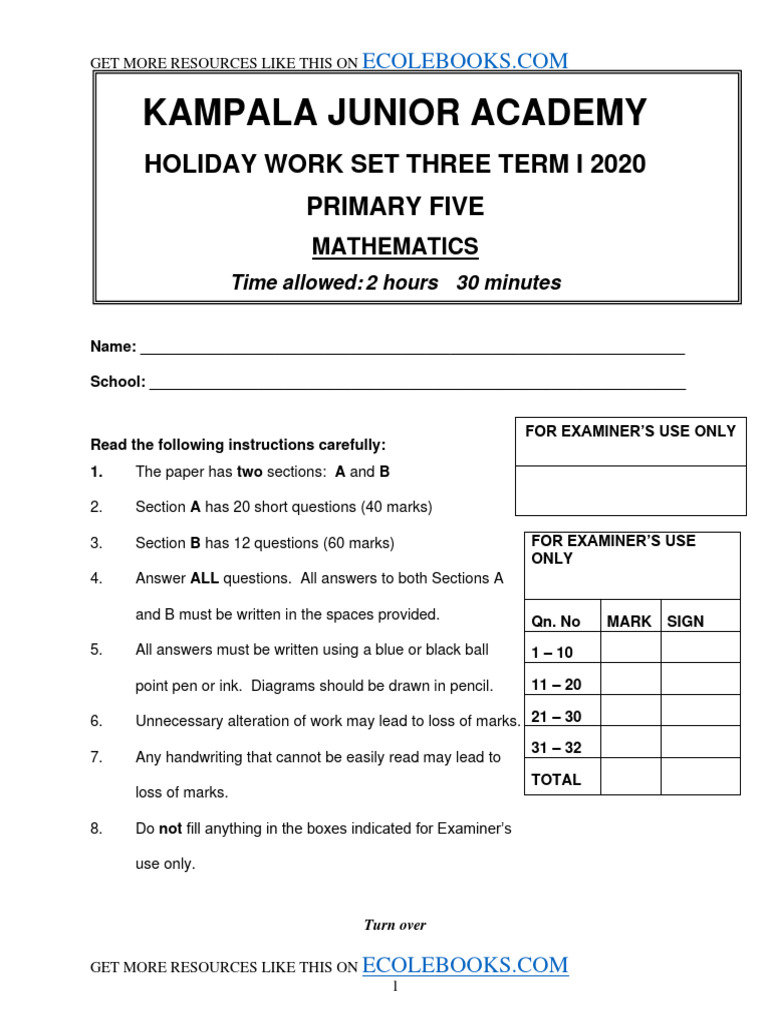 P.5 Set 3 MTC Exam | PDF | Mathematics