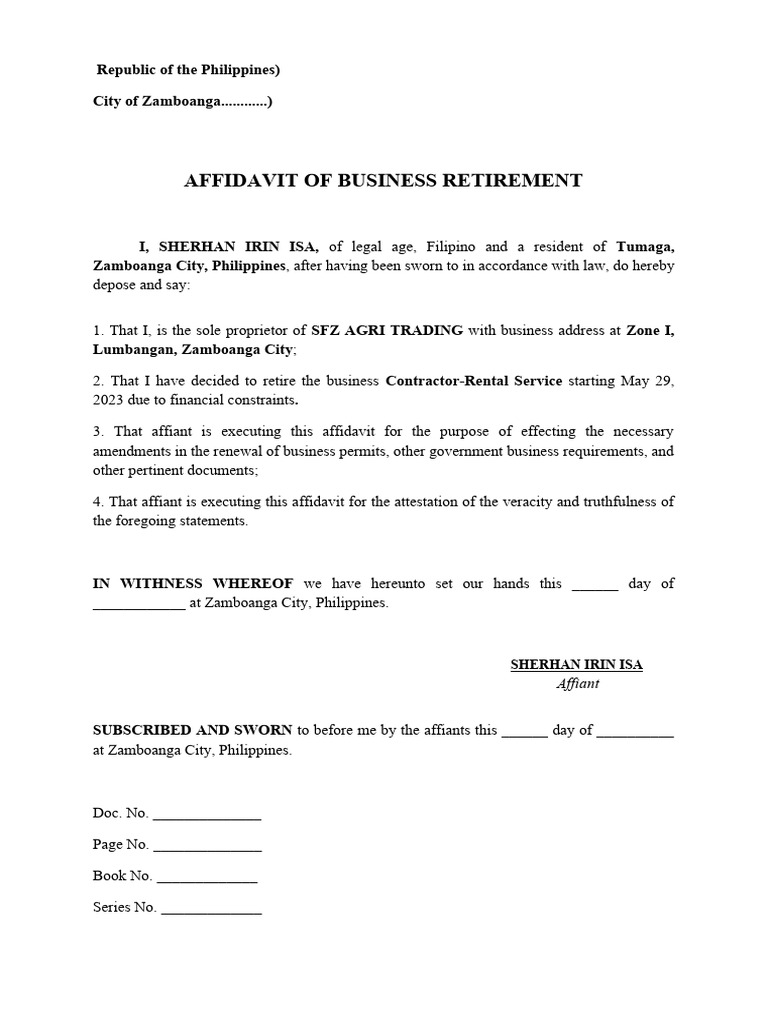 Zamboanga Business Legal Docs | PDF | Lease | Affidavit