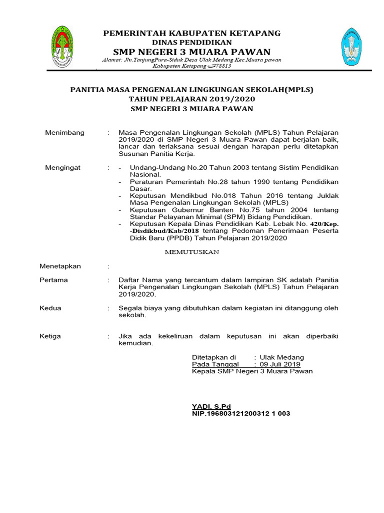 SK Panitia MPLS 2019 | PDF | Karier & Perkembangan | Sains & Matematika