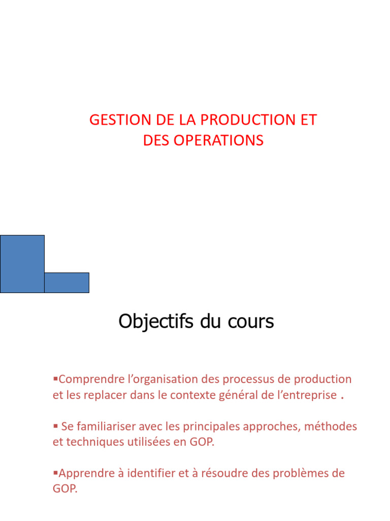 Gestion de la Production et des Opérations | PDF | Lean (production ...