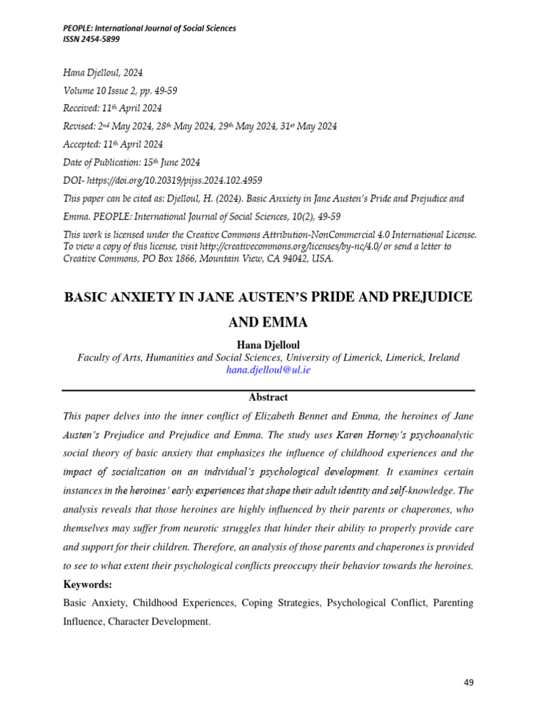 Basic Anxiety in Jane Austen's Pride and Prejudice and Emma | PDF ...