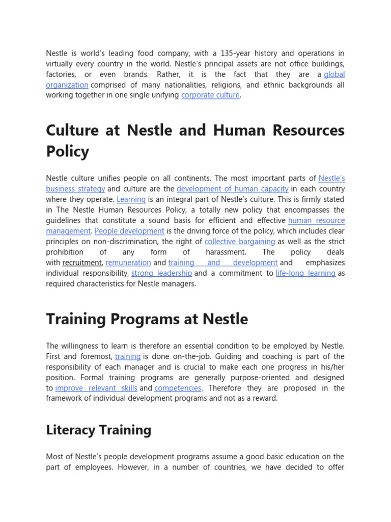 Nestle - Case Study | PDF | Apprenticeship | Business