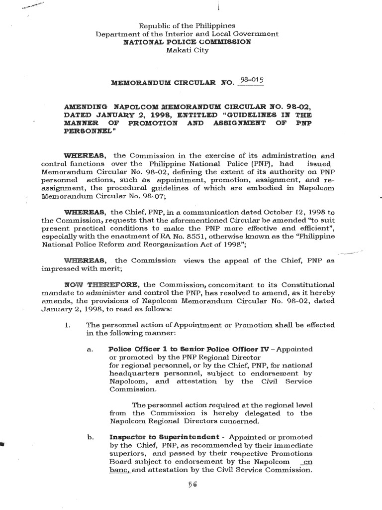 Napolcom MC No 1998-015 | PDF