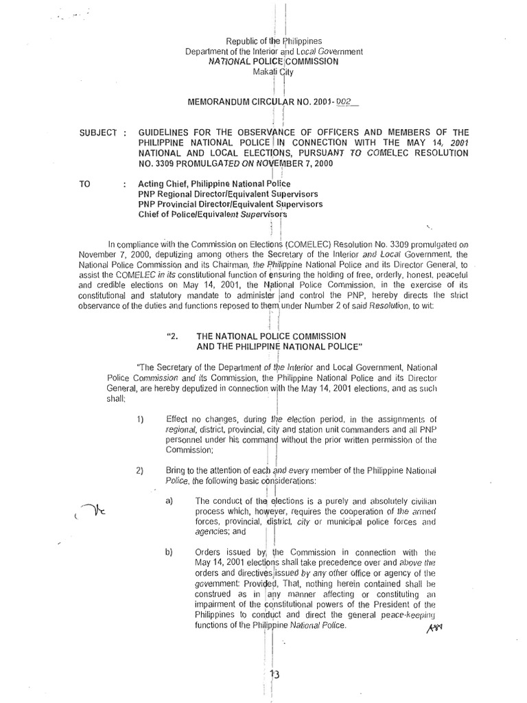 Napolcom MC No 2001-002 | PDF