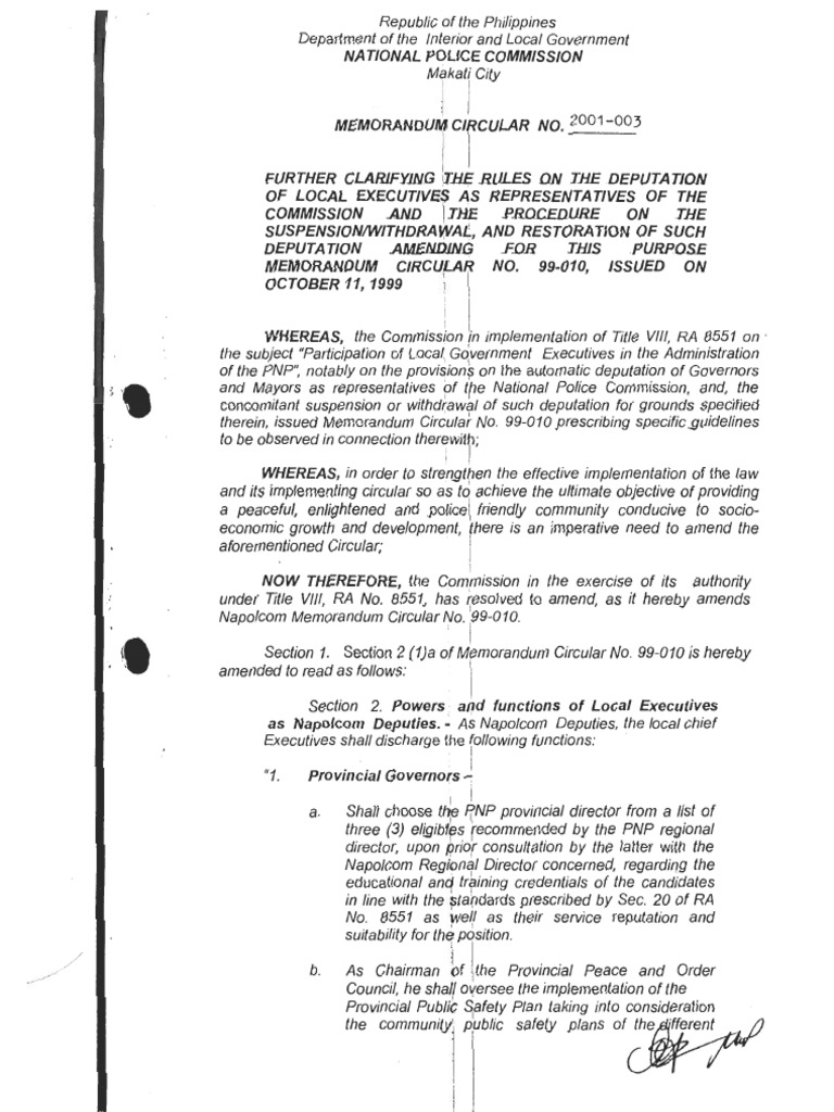 Napolcom MC No 2001-003 | PDF