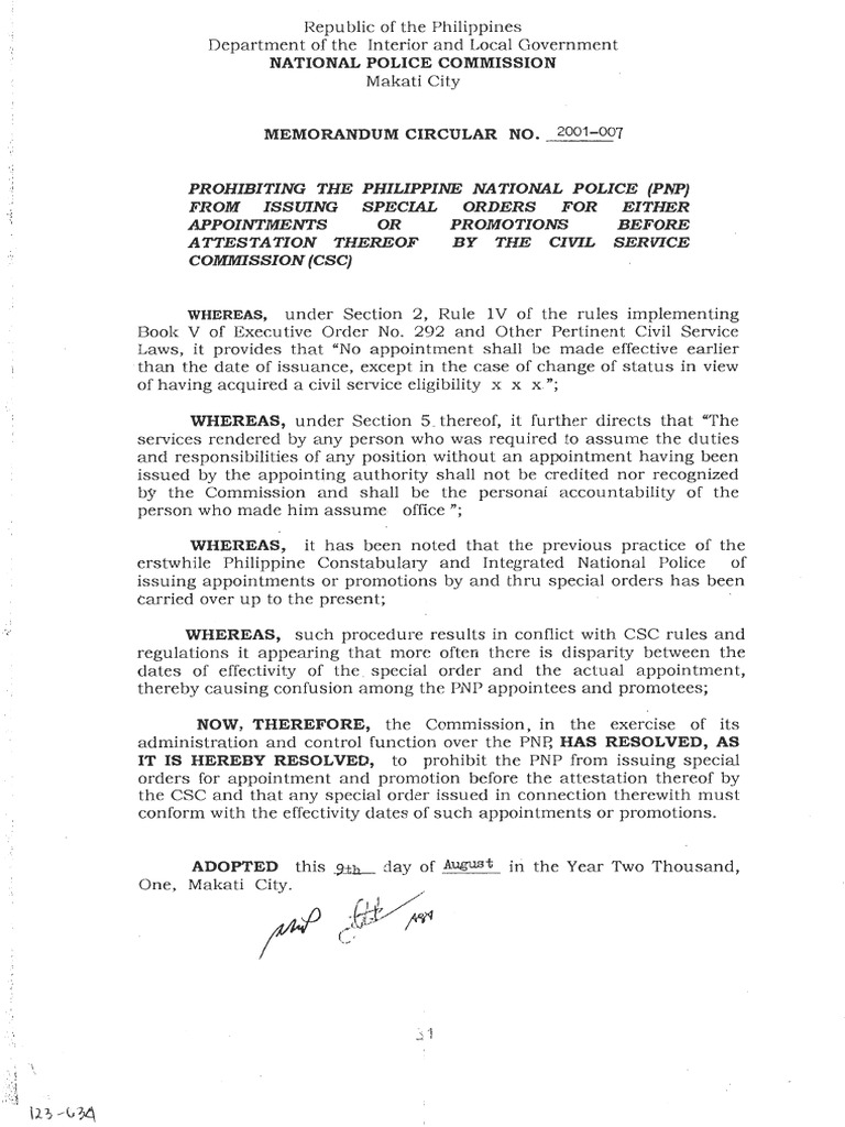 Napolcom MC No 2001-007 | PDF