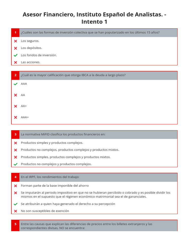 Test Mifid 50 Preguntas | PDF | Portafolio (Finanzas) | Pensión