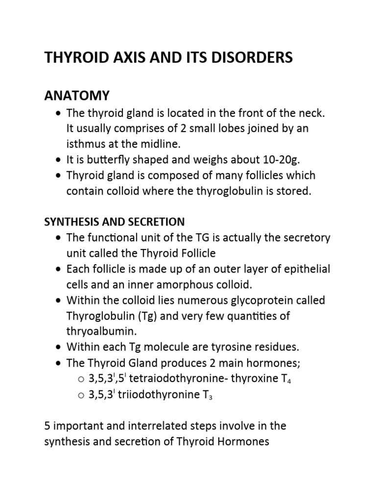 Thyroid Axis And Its Disorders Pdf Hypothyroidism Thyroid Stimulating Hormone