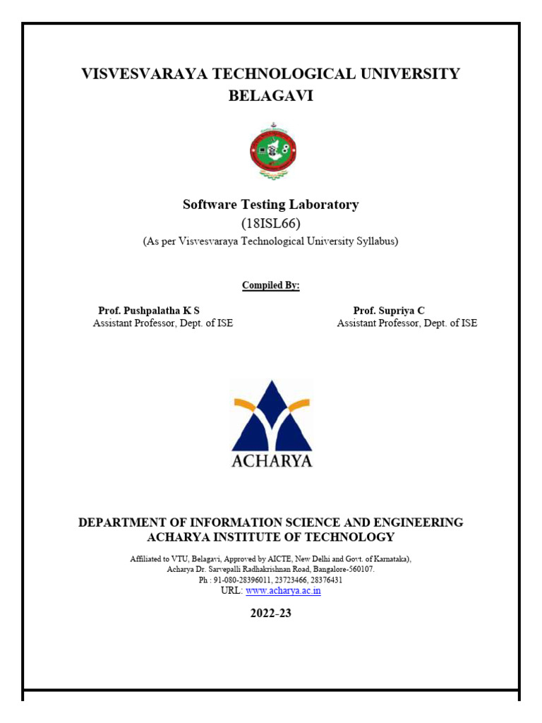 18ISL66 - Software Testing Laboratory - Lab Manual | PDF | Computer ...