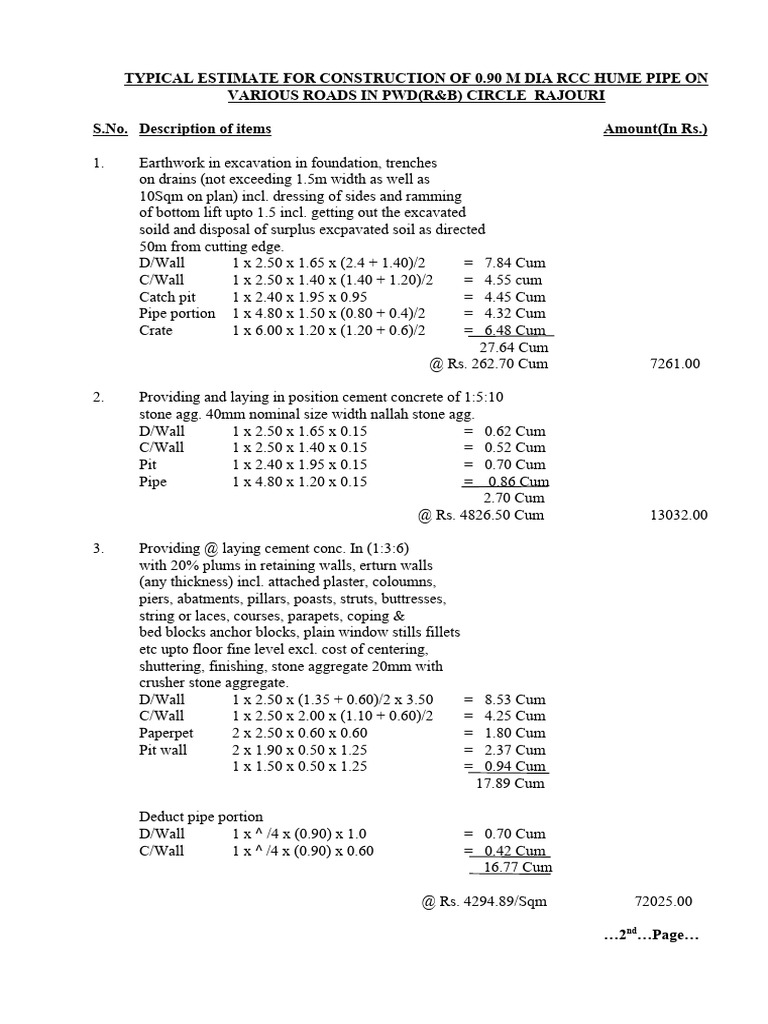 0.90m Dia RCC Typical Estimate | PDF | Structural Engineering | Civil ...