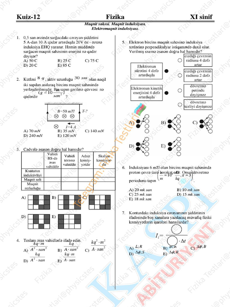 Kaspi 11ci Sinif Quiz 12 | PDF