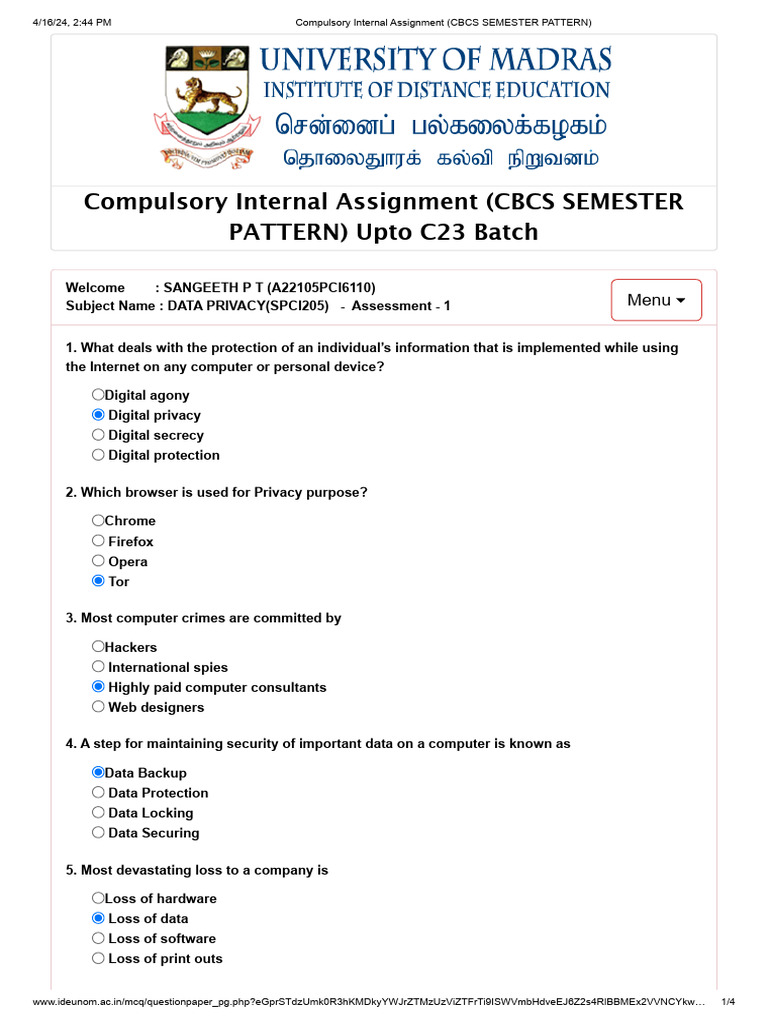 Compulsory Internal Assignment (Data Privacy 1) | PDF | Information Privacy | Privacy