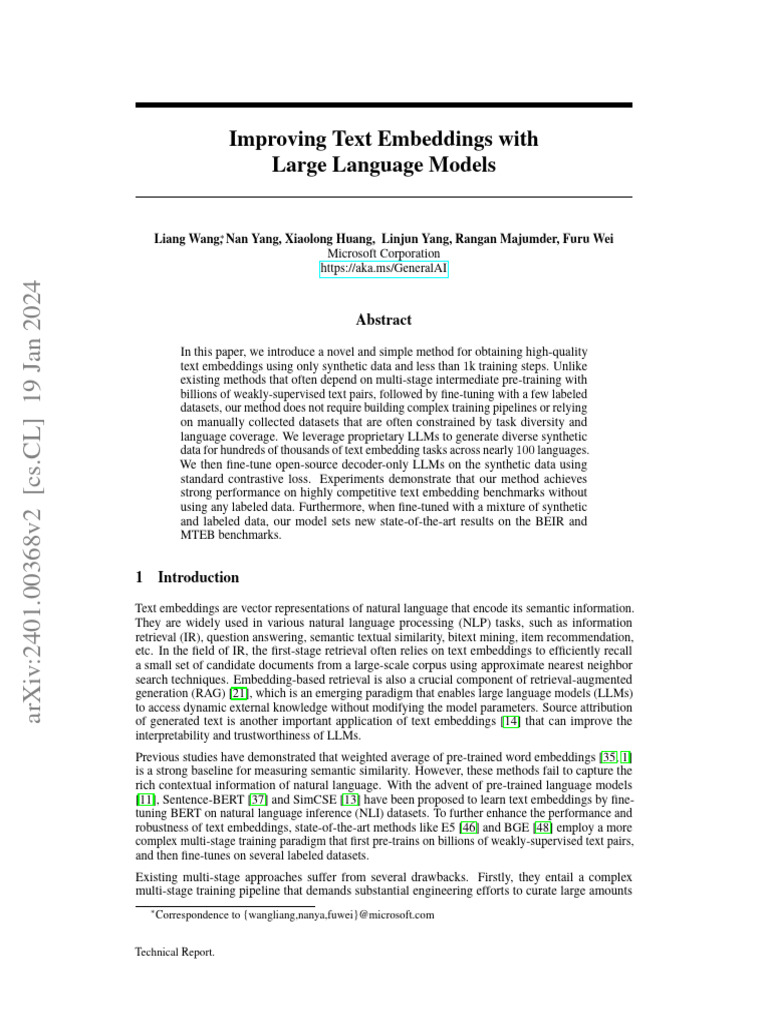 Improving Text Embeddings with Large Language Models | Download Free PDF | Information Retrieval ...