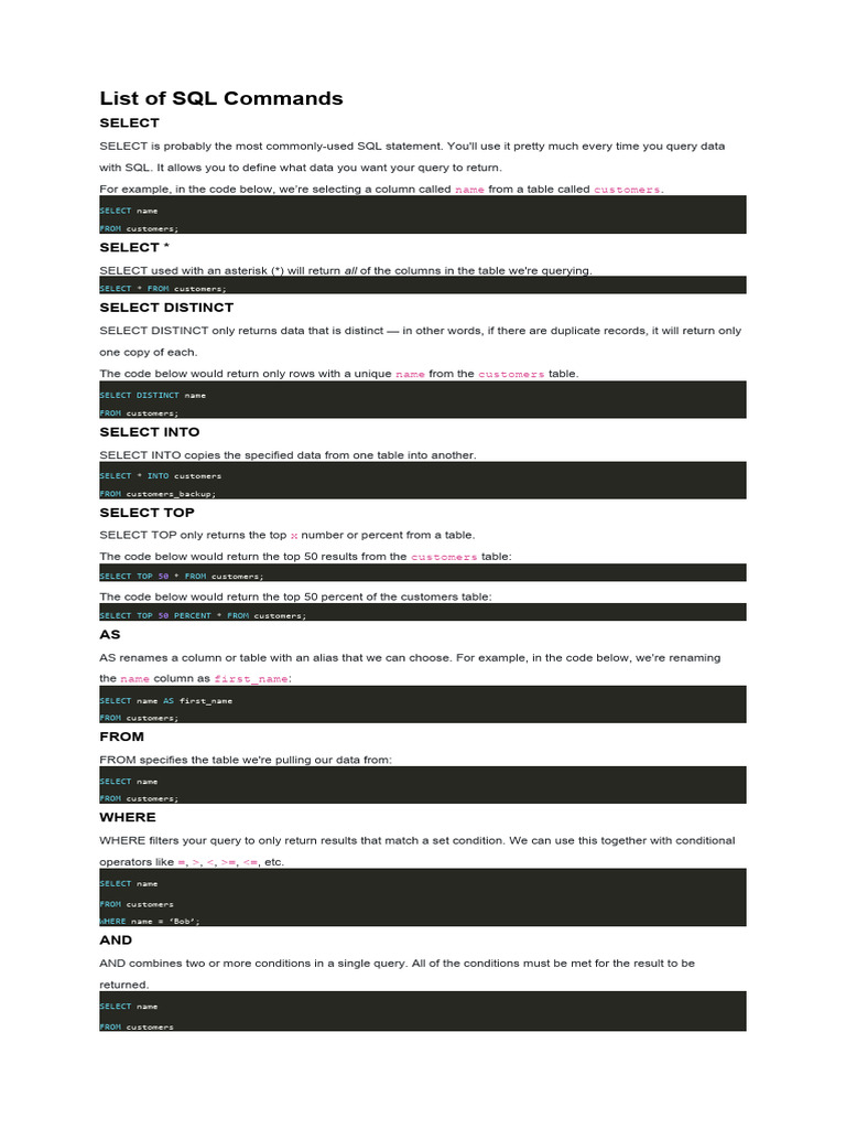 List of SQL Commands | Download Free PDF | Database Transaction | Table (Database)
