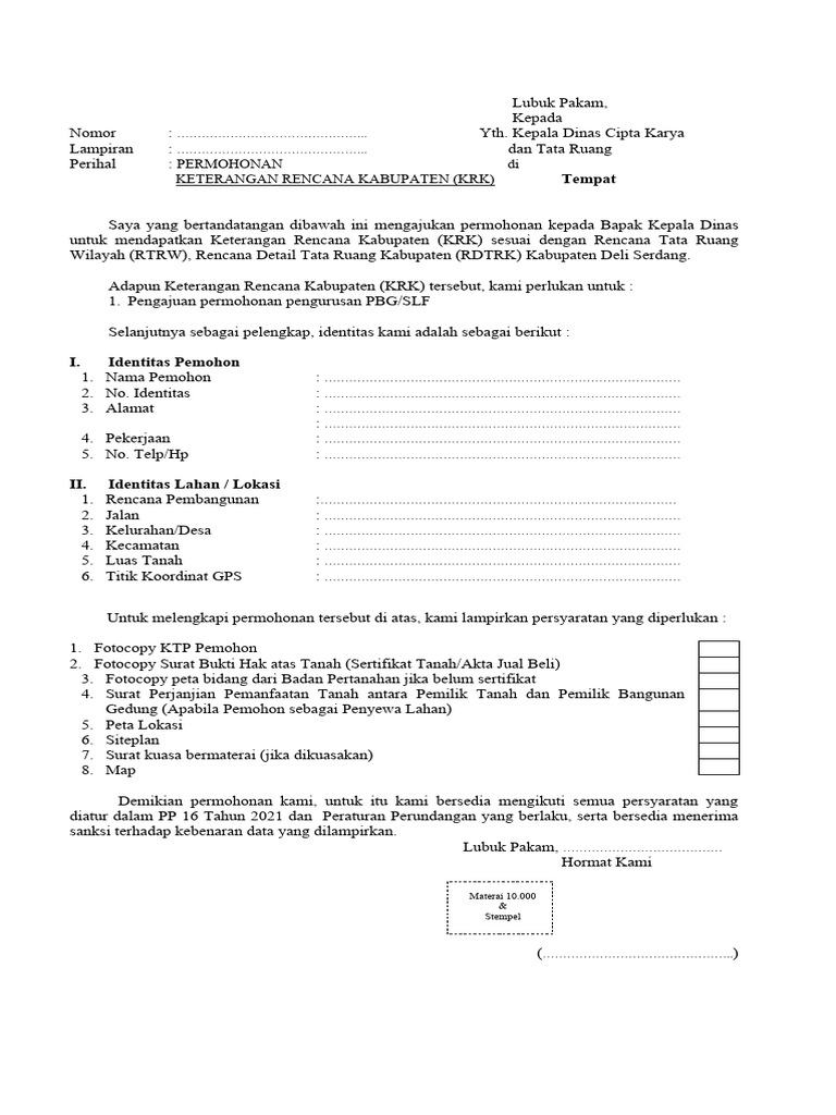 Formulir Permohonan KRK | PDF | Hukum | Teknologi & Rekayasa