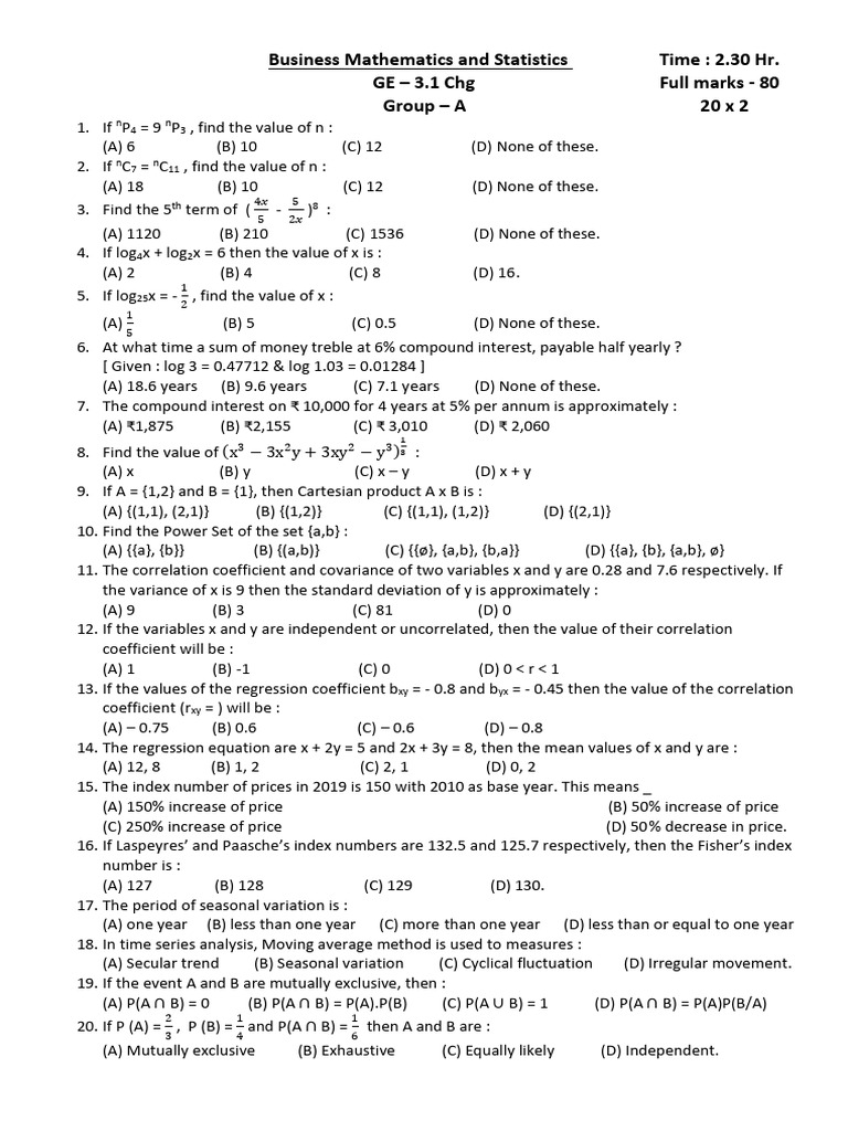 Business Mathematics and Statistics 1 | PDF | Applied Mathematics | Sampling (Statistics)
