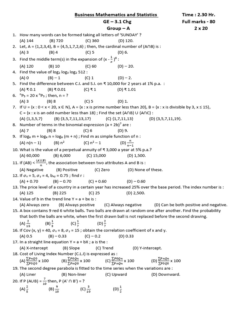 Business Mathematics and Statistics 2 | PDF | Mathematics