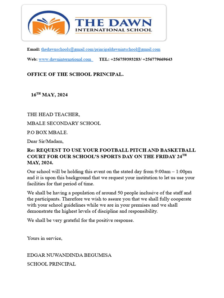 Sports Day Letter | PDF | Career & Growth | Sports & Recreation