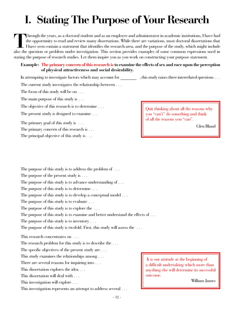 Stating The Purpose of Your Research | PDF | Doctorate | Thesis