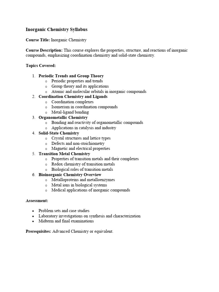 Inorganic Chemistry Syllabus | PDF