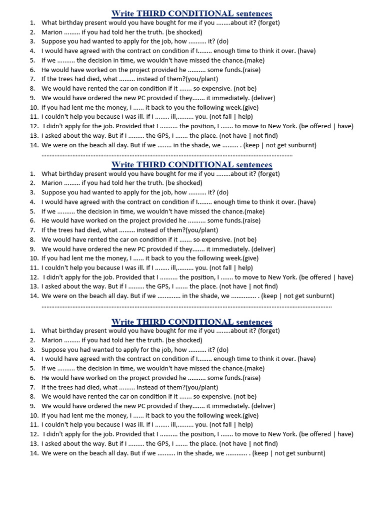 Write THIRD CONDITIONAL Sentences | PDF