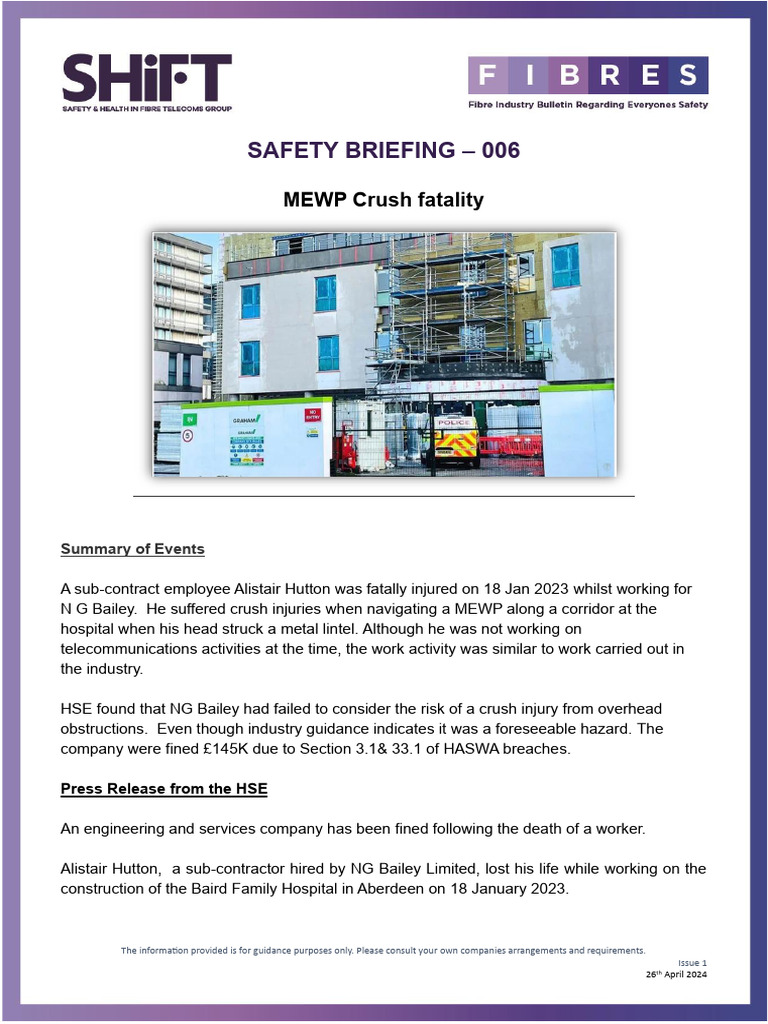 FIBRES 006 - MEWP Crush Fatality | PDF | Occupational Safety And Health ...