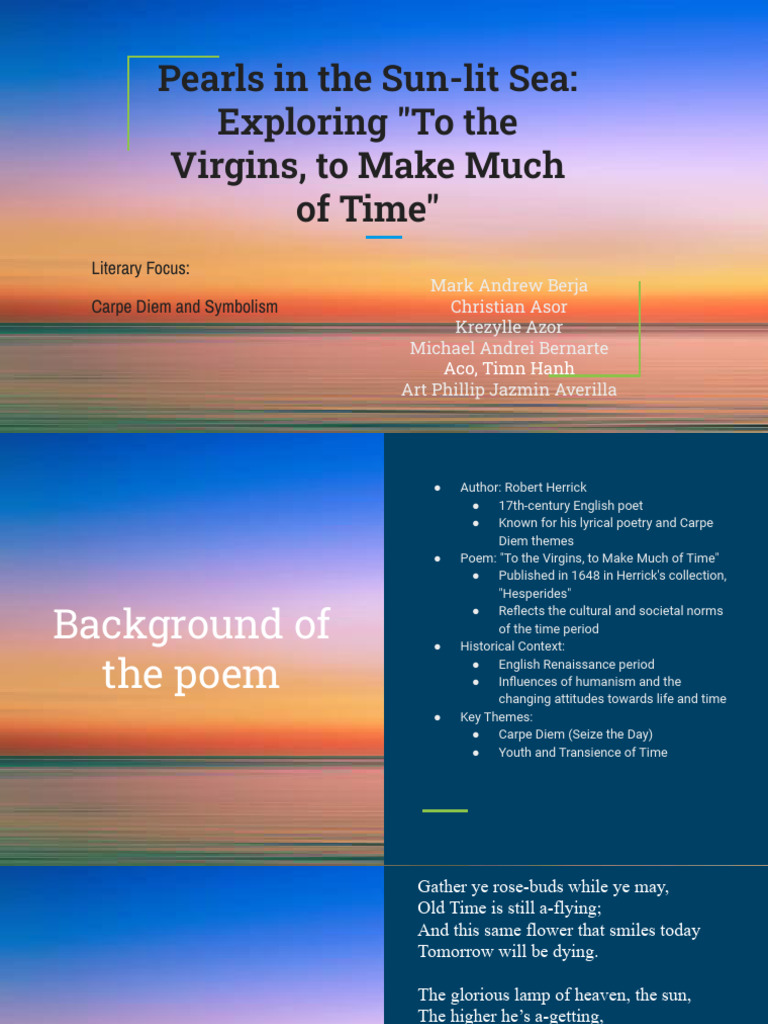 Pearls in The Sun-Lit Sea To The Virgins To Make Much of Time | Download Free PDF | Poetry
