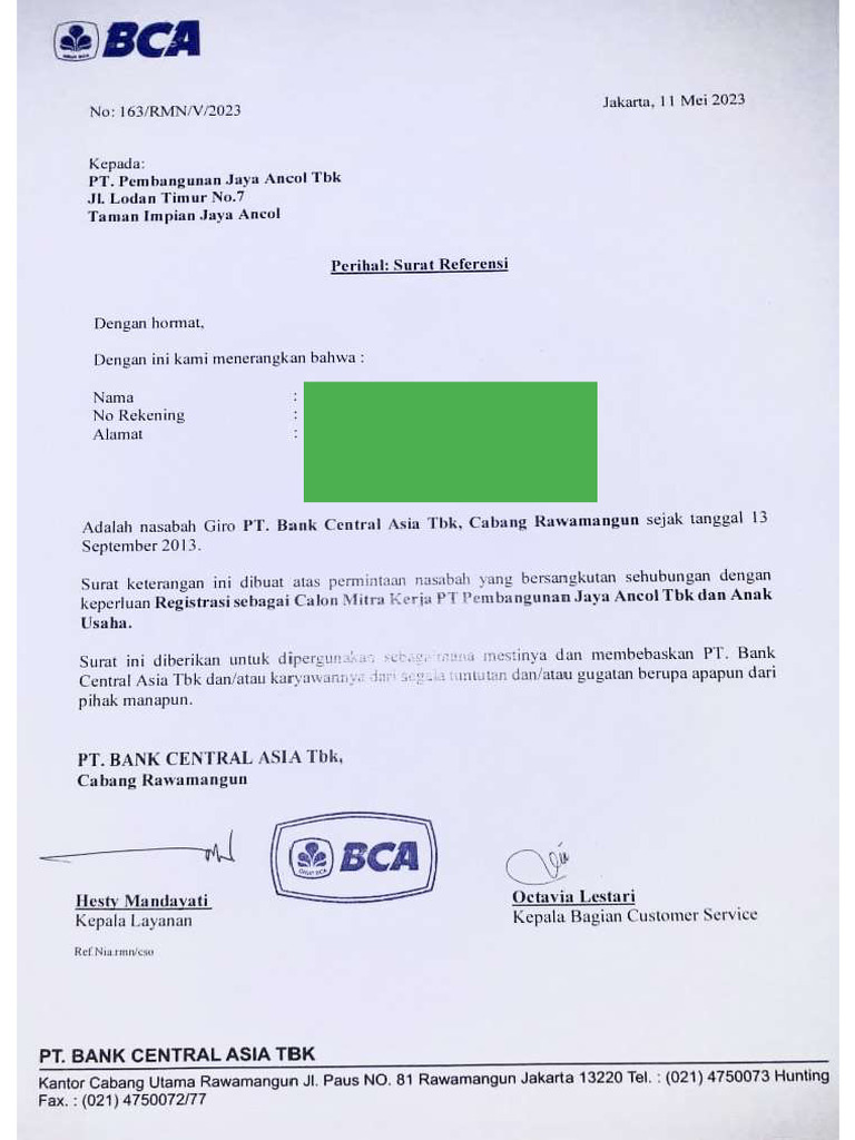 Contoh Referensi Bank Baru | PDF