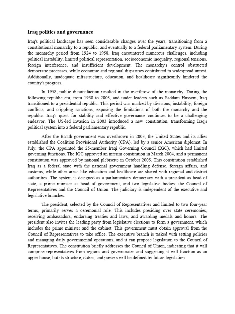 Iraq Politics and Governance | PDF | Iraq | Coalition Provisional Authority