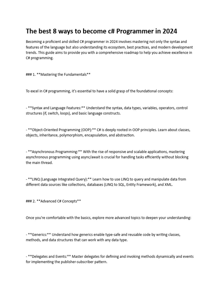 The Best 8 Ways To Become CSharp Programmer in 2024 | PDF | Language Integrated Query | C Sharp ...