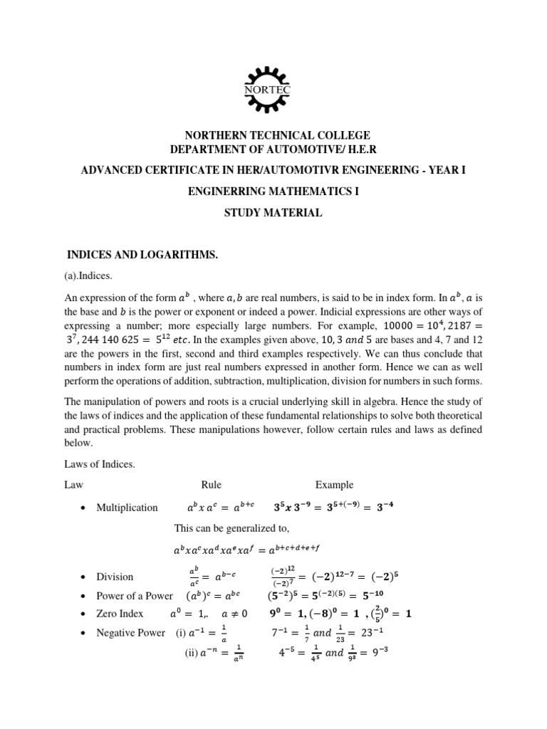 Indices and Logs | PDF | Logarithm | Exponentiation