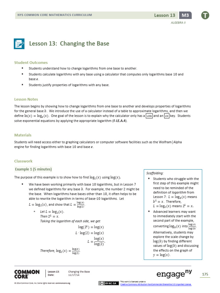 Algebra II m3 Topic B Lesson 13 Teacher | PDF | Logarithm | Mathematics