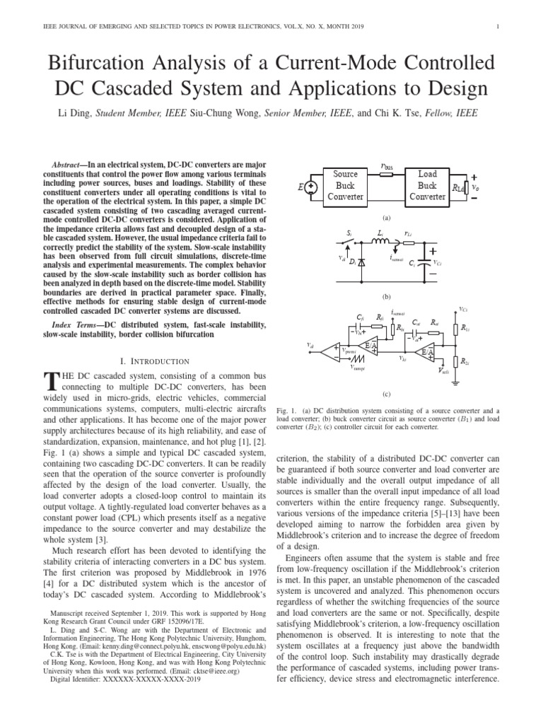 Bifurcation Analysis Of A Current Mode Controlled Dc Cascaded System