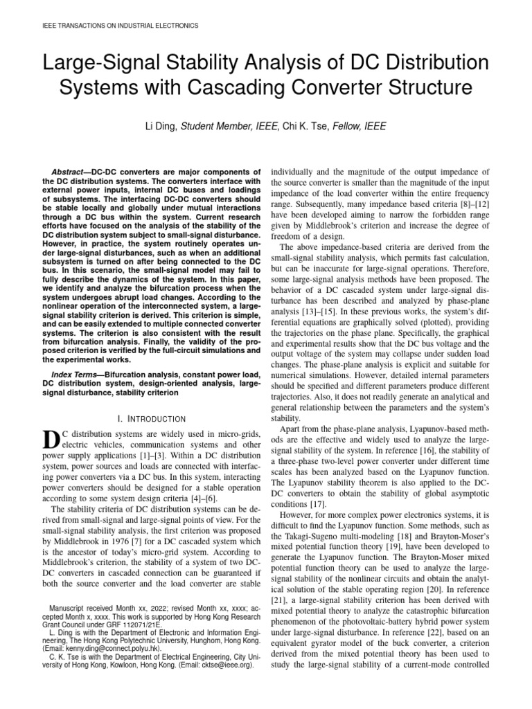 Large-Signal Stability Analysis of DC Distribution | PDF | Stability Theory | Electronics