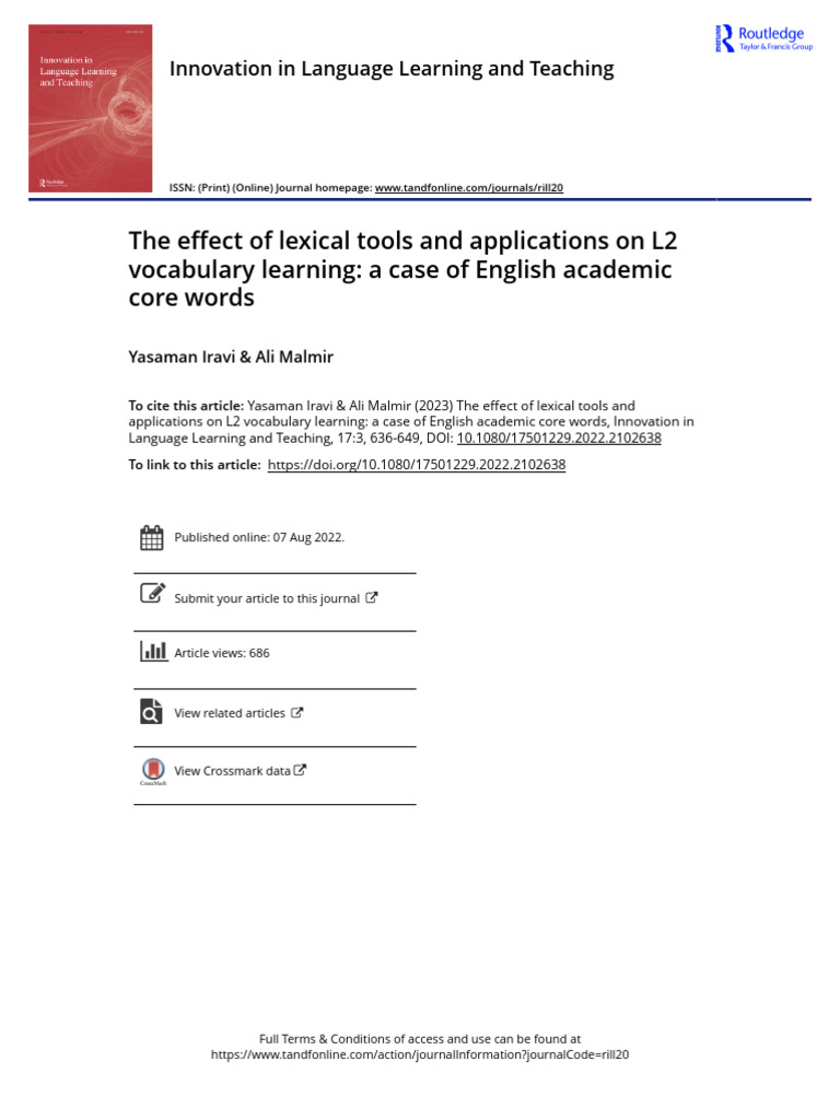 Lexical Tools vs. Applications in L2 Vocabulary Learning | PDF ...