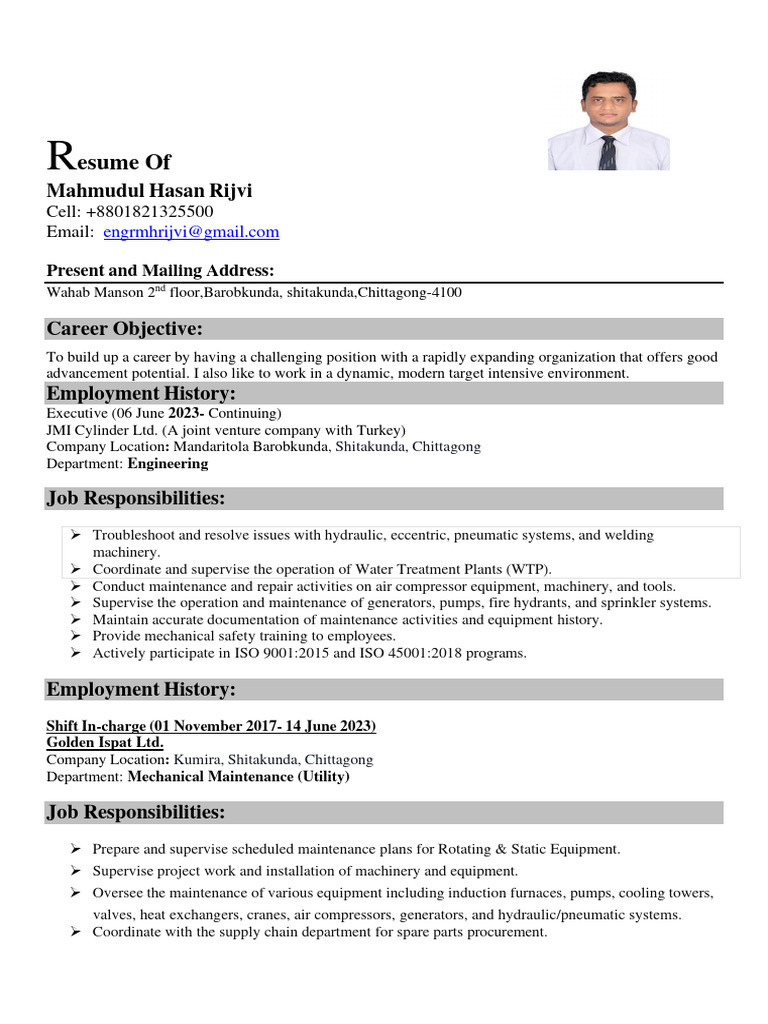 CV of M.Hasan Rijvi | PDF | Engineering | Machines